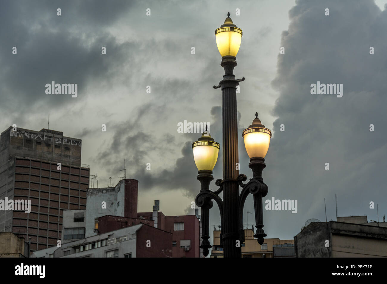 Old vintage street lamp, symbol of the downtown of the city of Sao ...