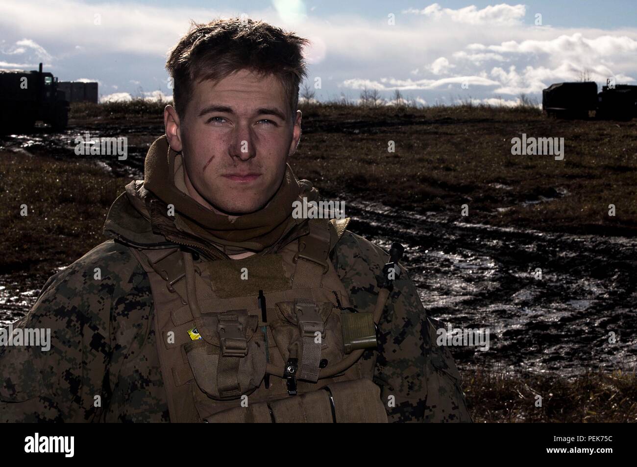 U.S. Marine Corps Lance Cpl. Blake D. Sanders with Alpha Battery, 3rd ...