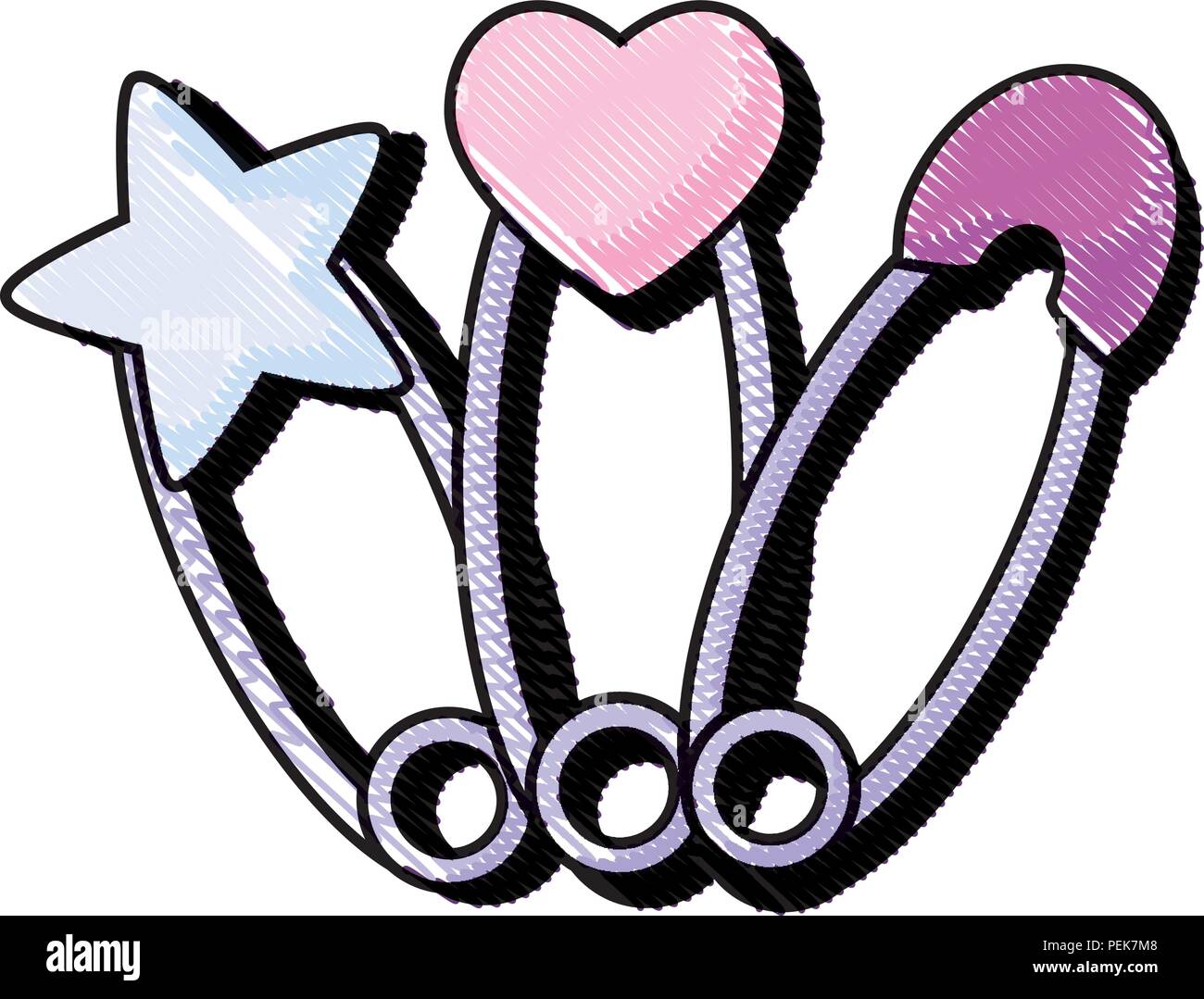baby pins with heart and star shape over white background, vector ...