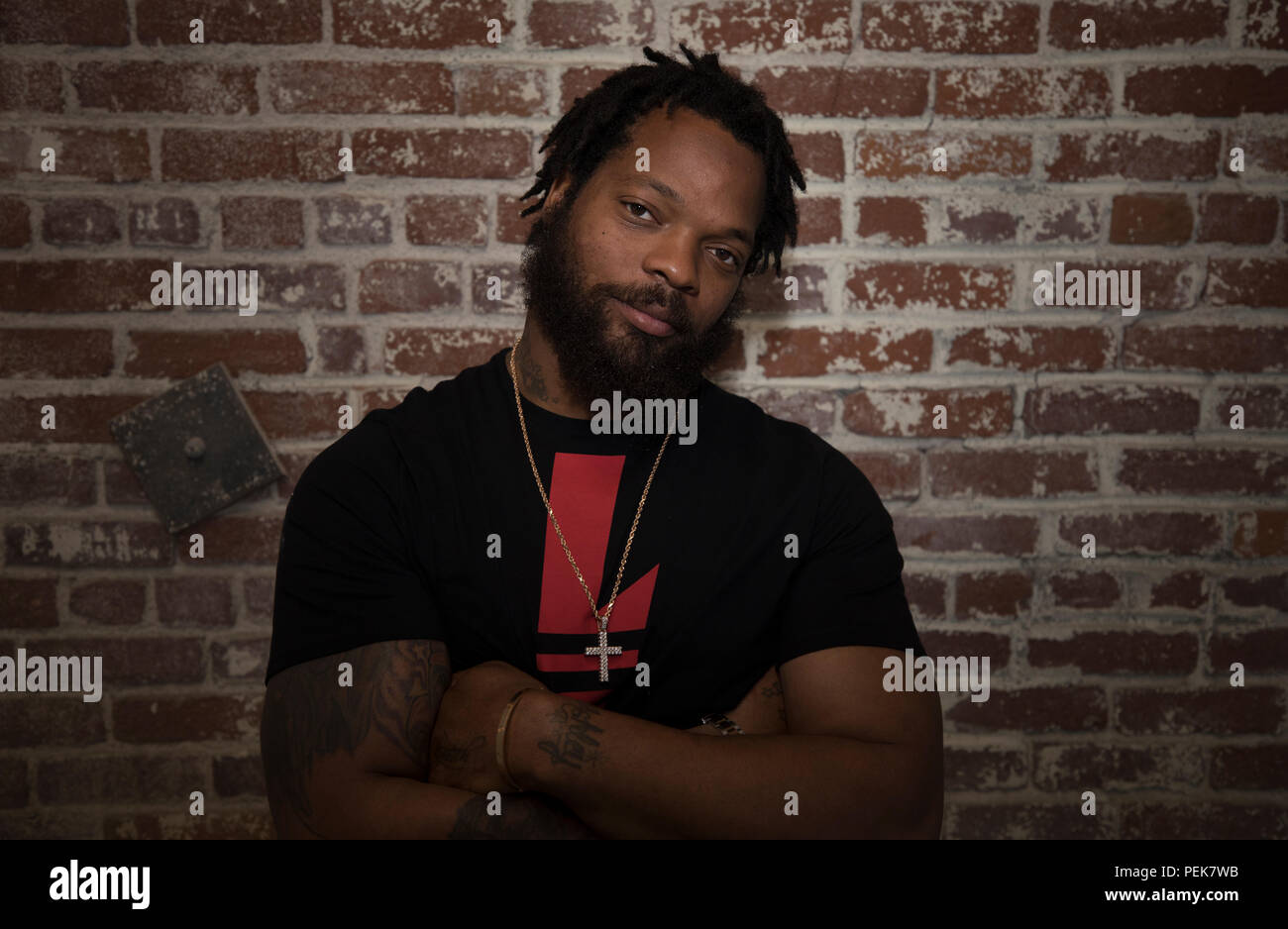 NFL player Michael Bennett poses for a portrait in Los Angeles Stock ...