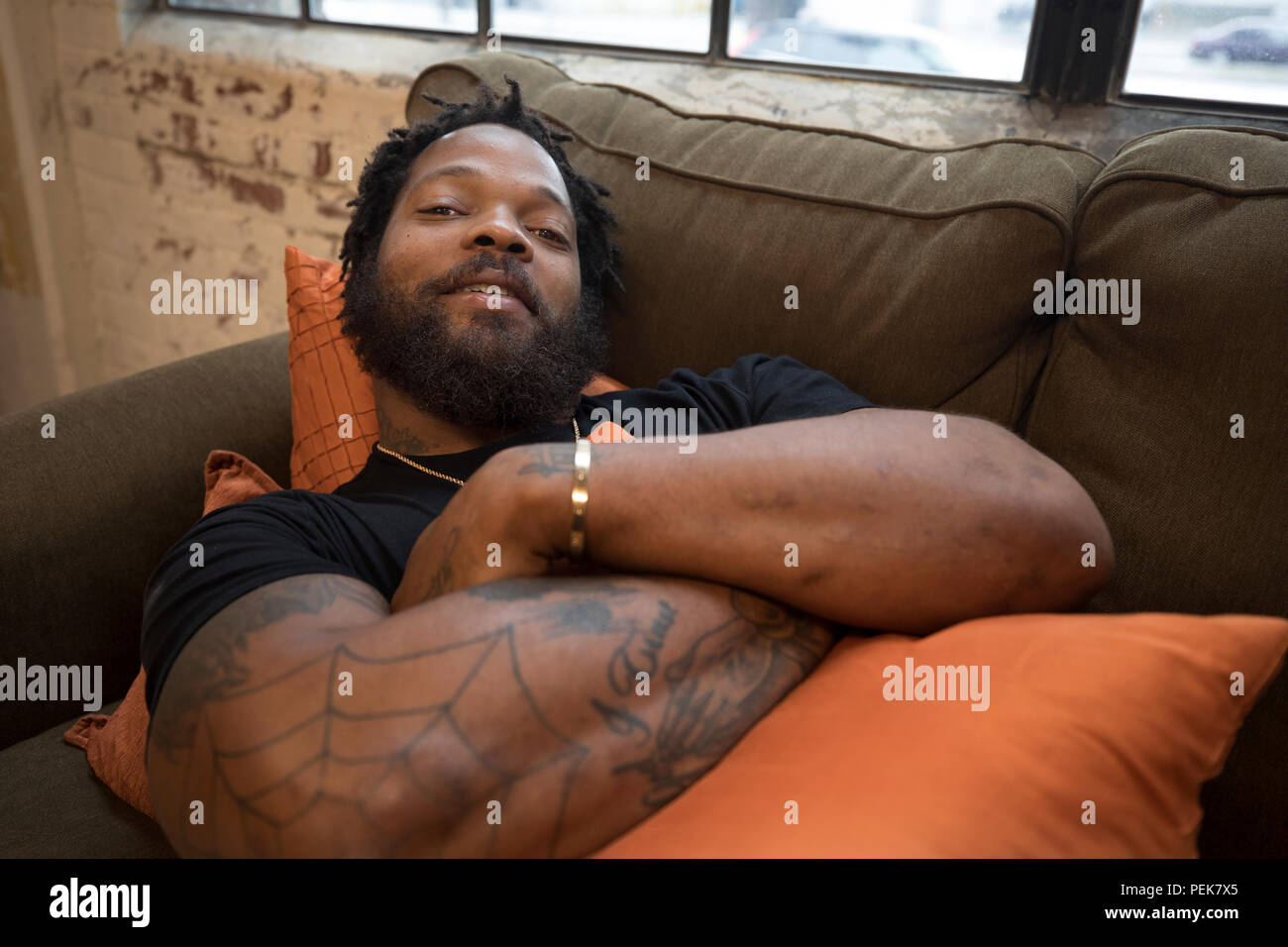NFL player Michael Bennett poses for a portrait in Los Angeles Stock ...