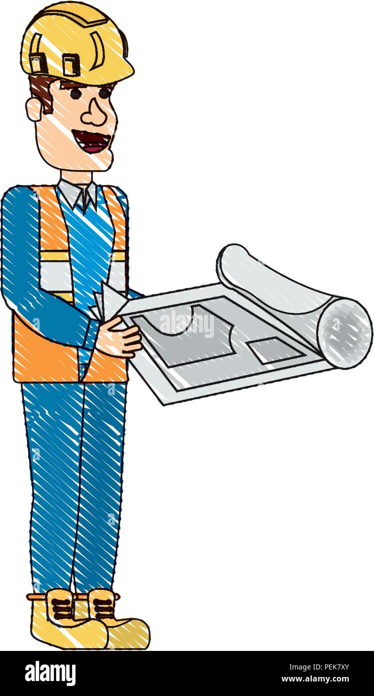 engineer holding a plan over white background, vector illustration ...