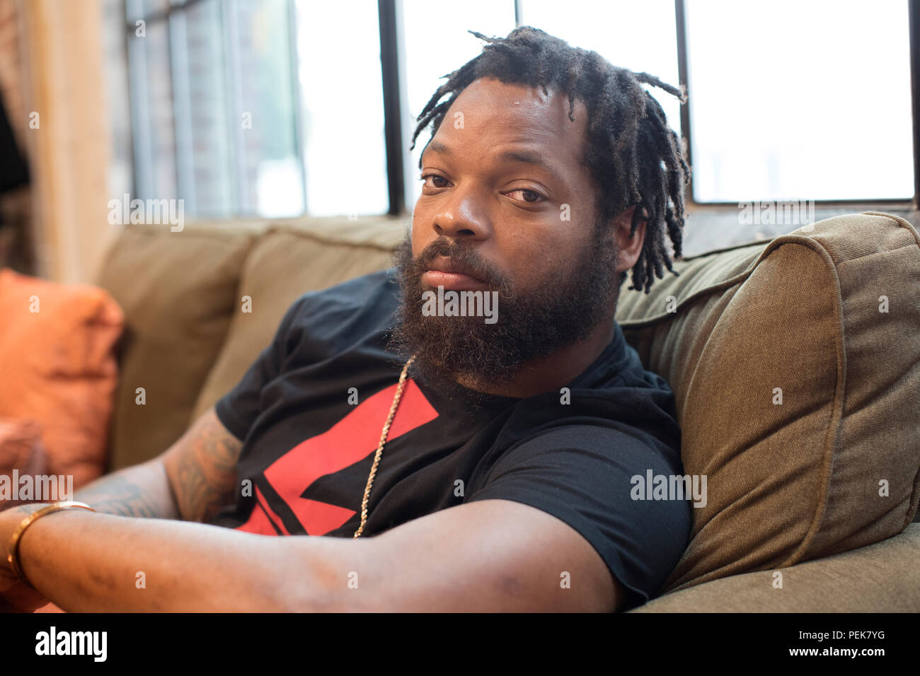 NFL player Michael Bennett poses for a portrait in Los Angeles Stock ...