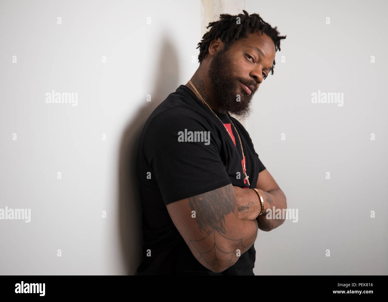 NFL player Michael Bennett poses for a portrait in Los Angeles Stock ...