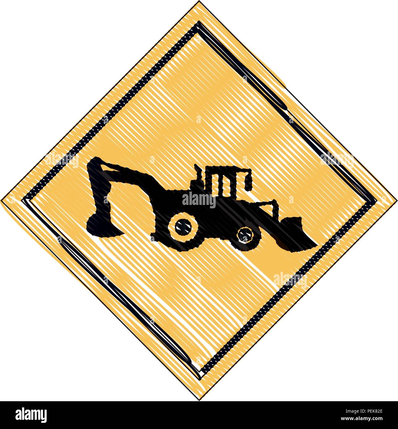 construction sign with excavator truck icon over white background ...