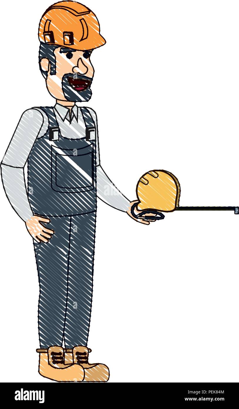 construction man holding a measuring tape over white background, vector ...