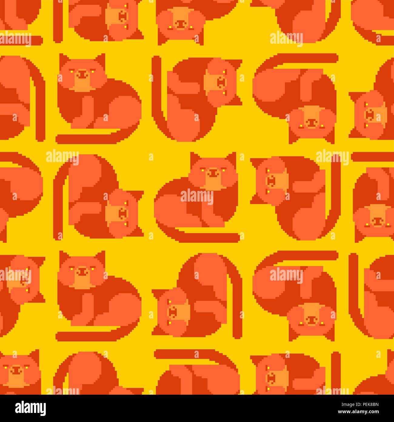 Red cat pixel art pattern seamless. 8 bit Digital home pet background ...