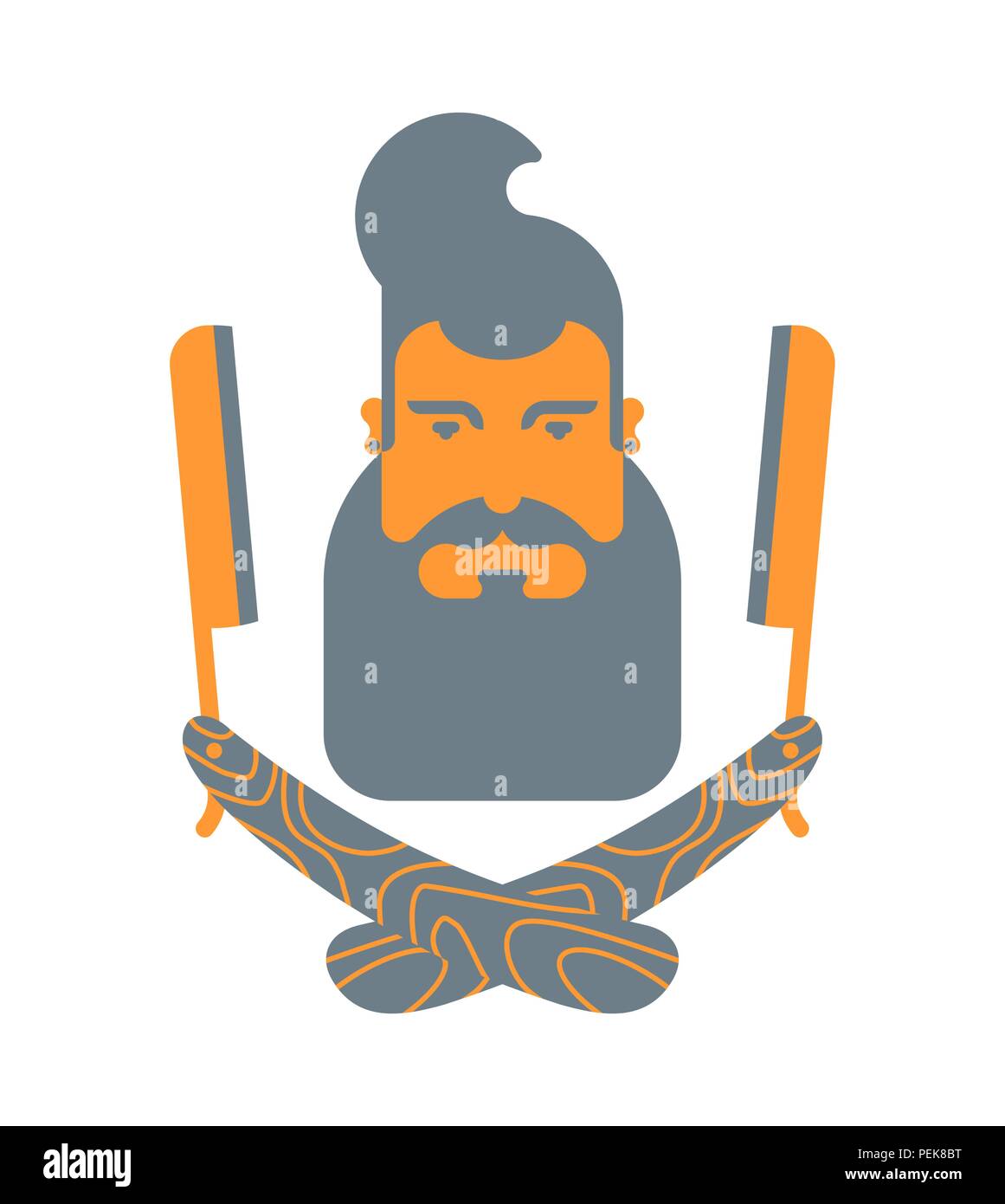 Hipster and straight razor. Beard and hairstyle. Fashionable head guy ...