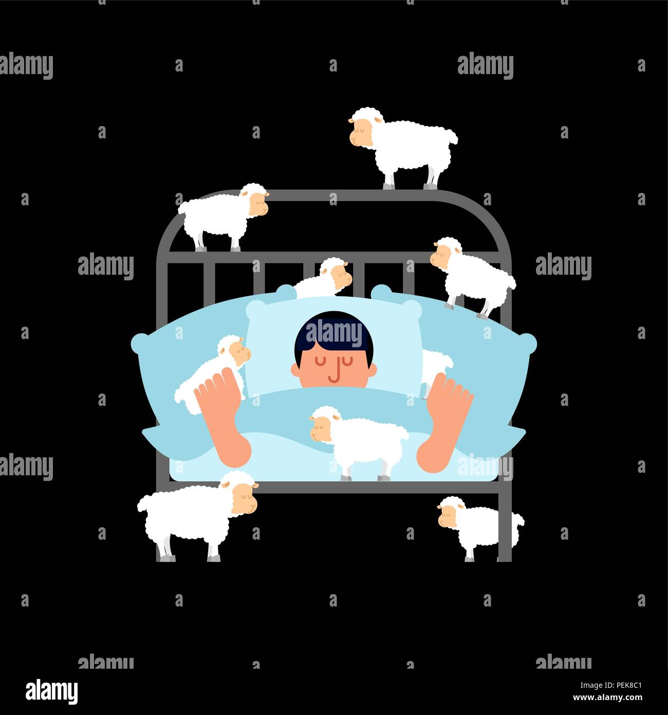 Sleeping man and sheep. Guy in bed asleep. sleeper male. Vector ...
