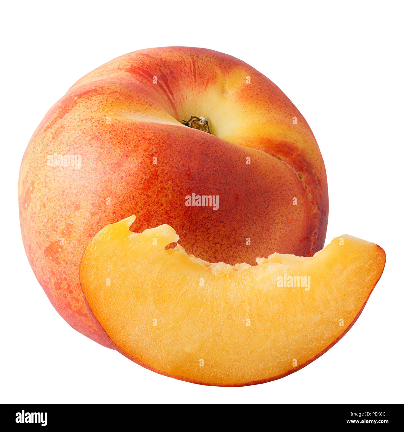 Isolated fruits. Whole and slice peach fruits isolated on white ...
