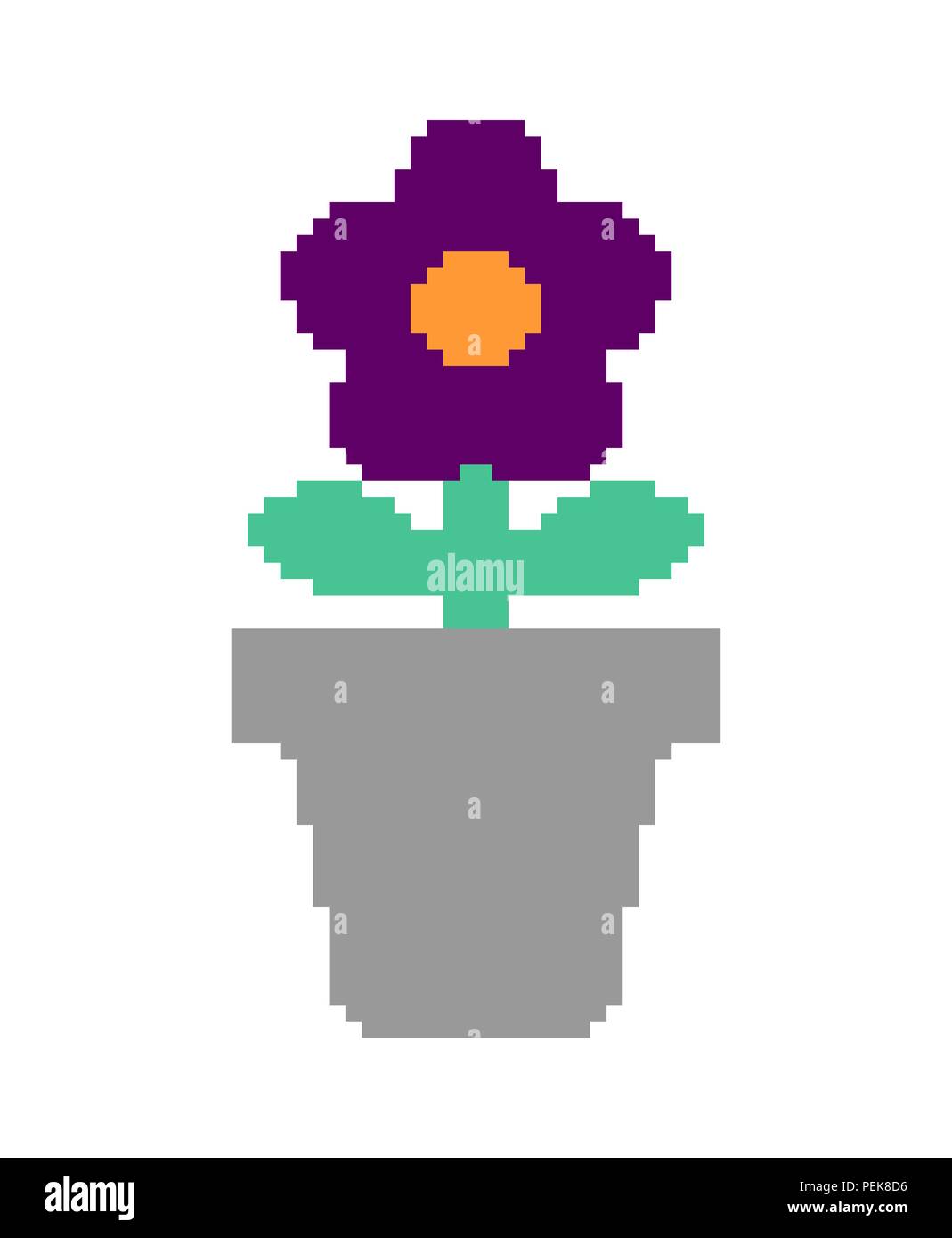 Violet in pot pixel art. 8 bit Flower. Vector Illustration Stock Vector ...
