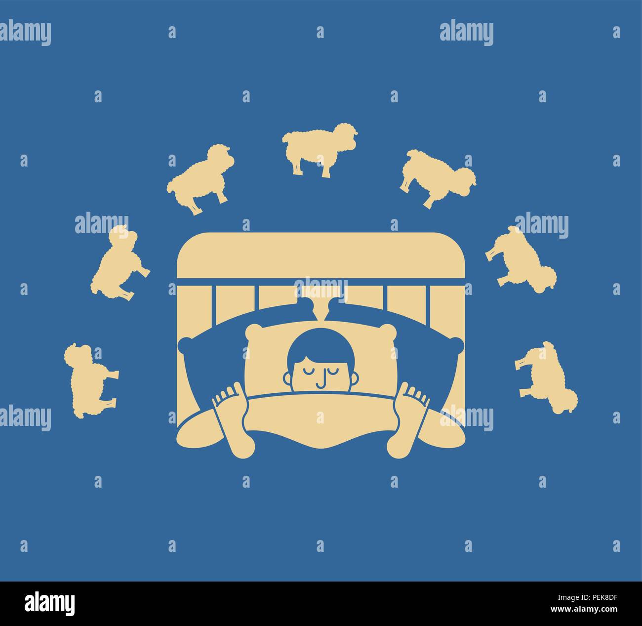 Sleeping man and sheep. Guy in bed asleep. sleeper male. Vector ...