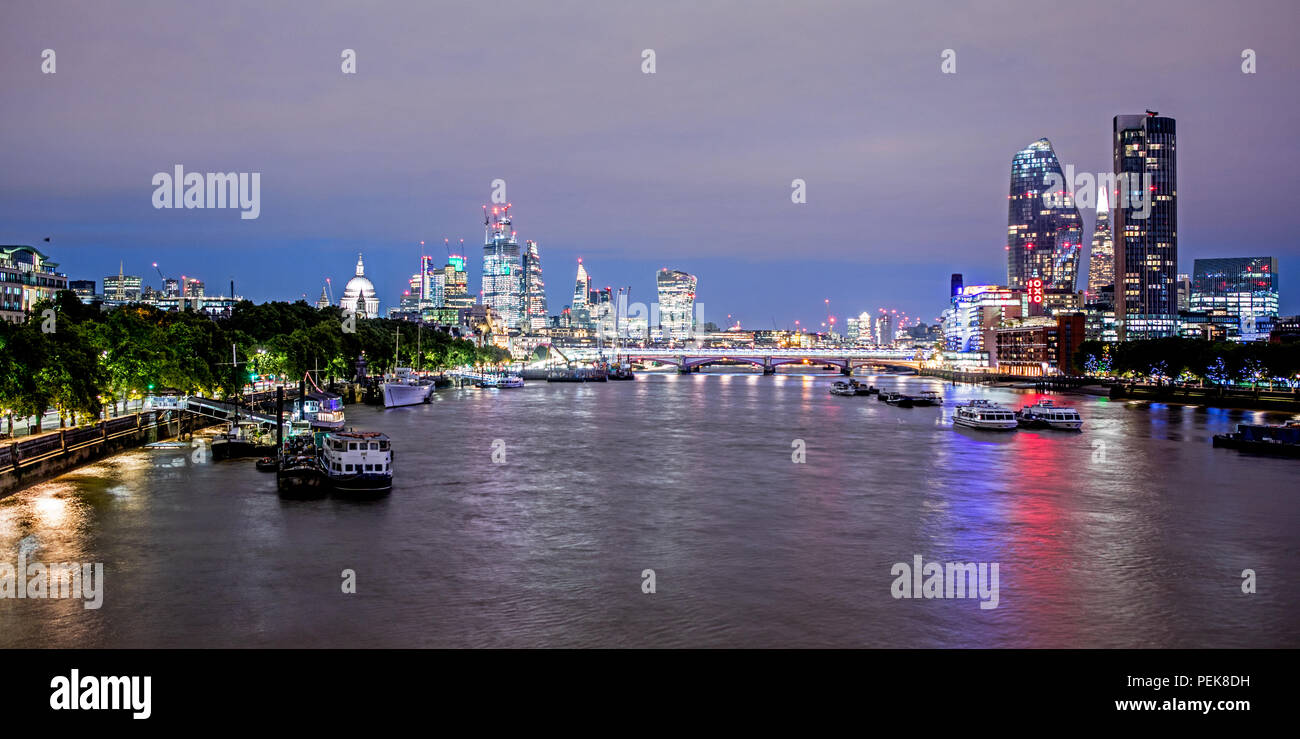 The City At Night From Waterloo Bridge London UK Stock Photo - Alamy