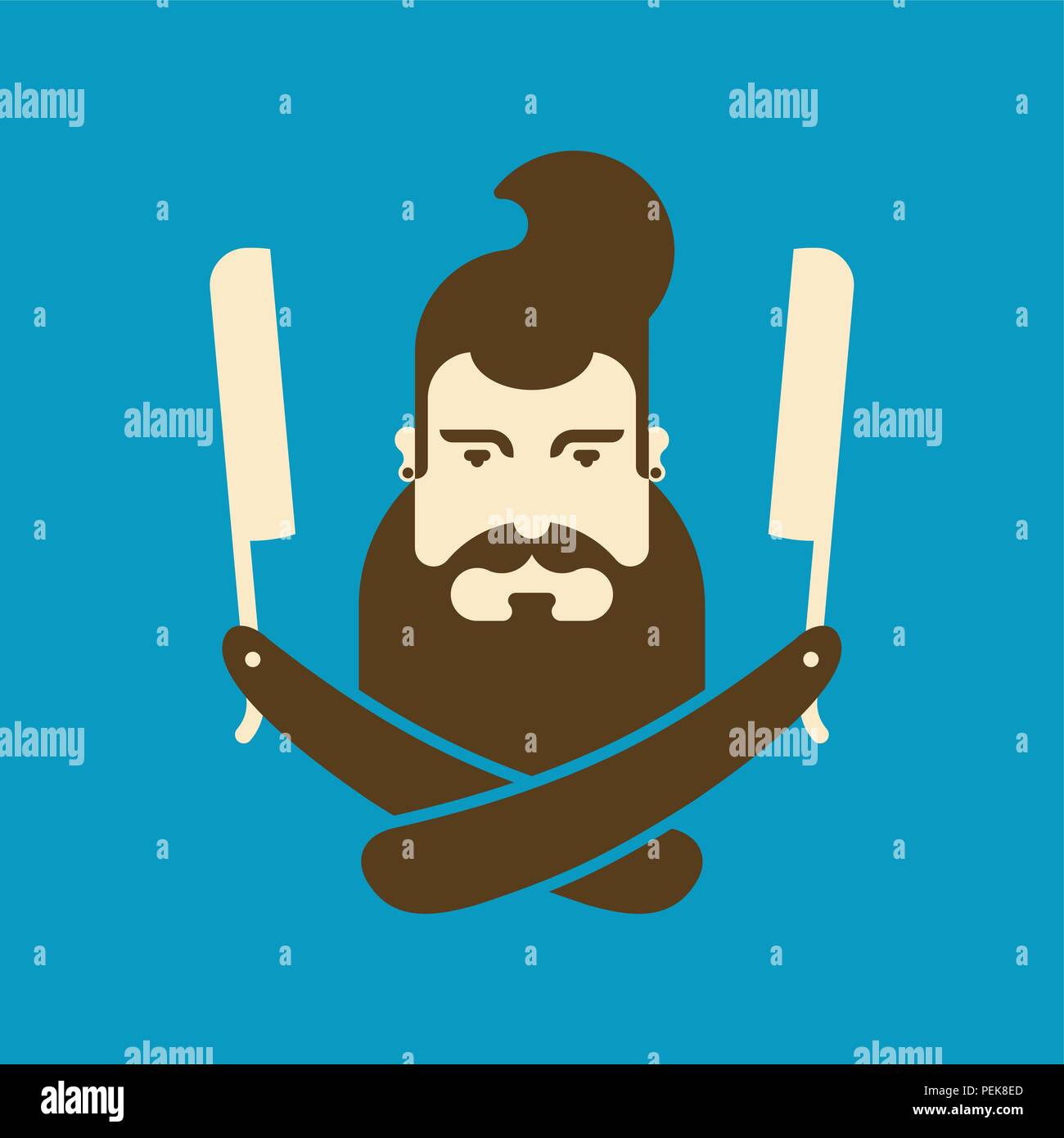 Hipster and straight razor. Beard and hairstyle. Fashionable head guy ...
