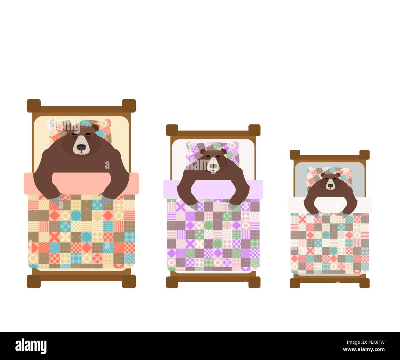 Three Bear sleeps in bed. sleeping grizzly. Vector illustration Stock ...