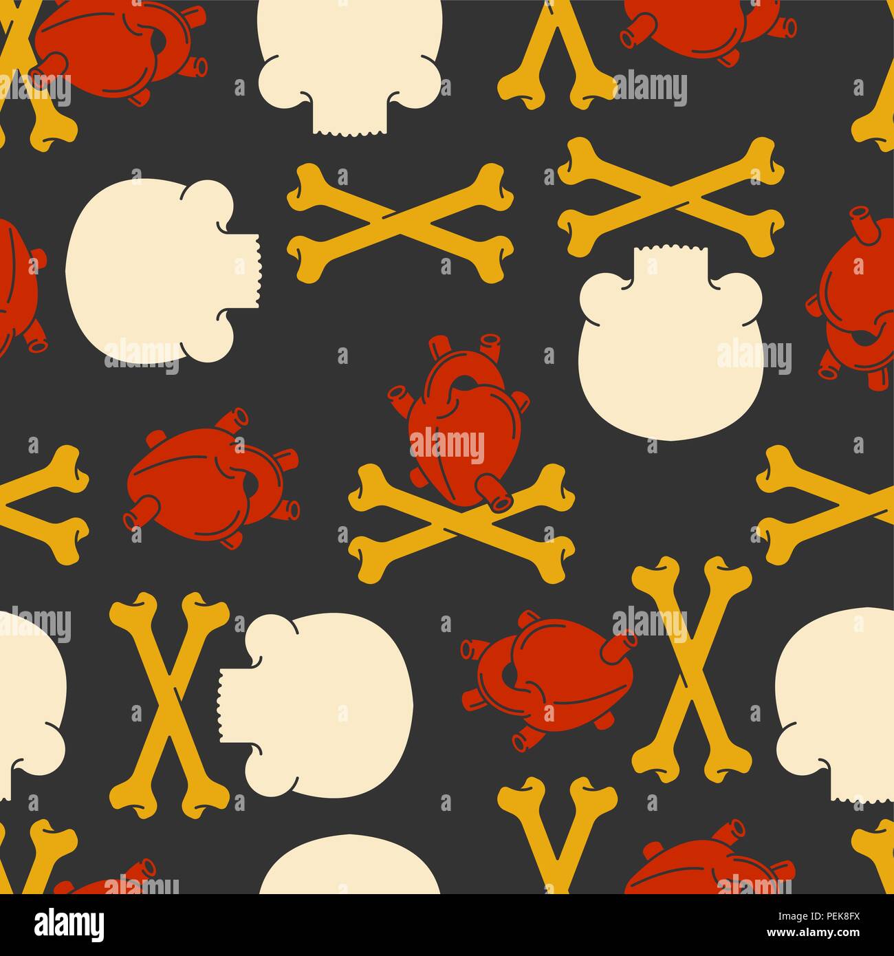 Heart Anatomy and skull and crossbones pattern seamless. Crossbones ...
