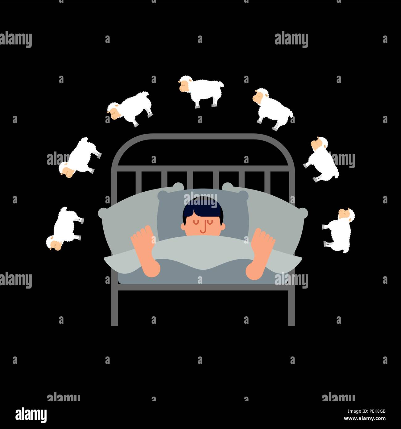 Sleeping man and sheep. Guy in bed asleep. sleeper male. Vector ...