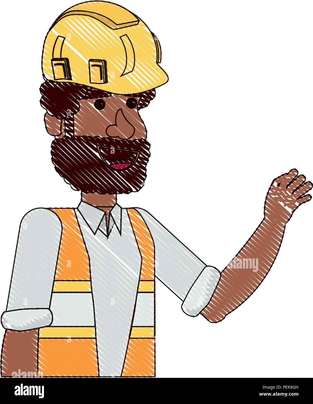 construction man with safety helmet and vest over white background ...