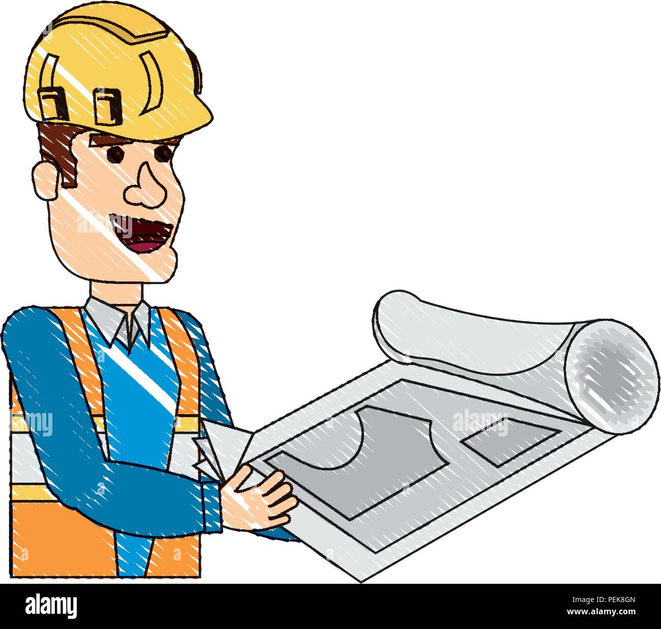 engineer holding a plan over white background, vector illustration ...