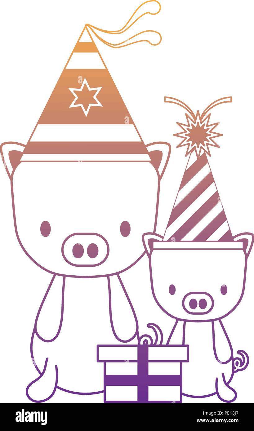 happy birthday design with cute pigs with party hats over white ...