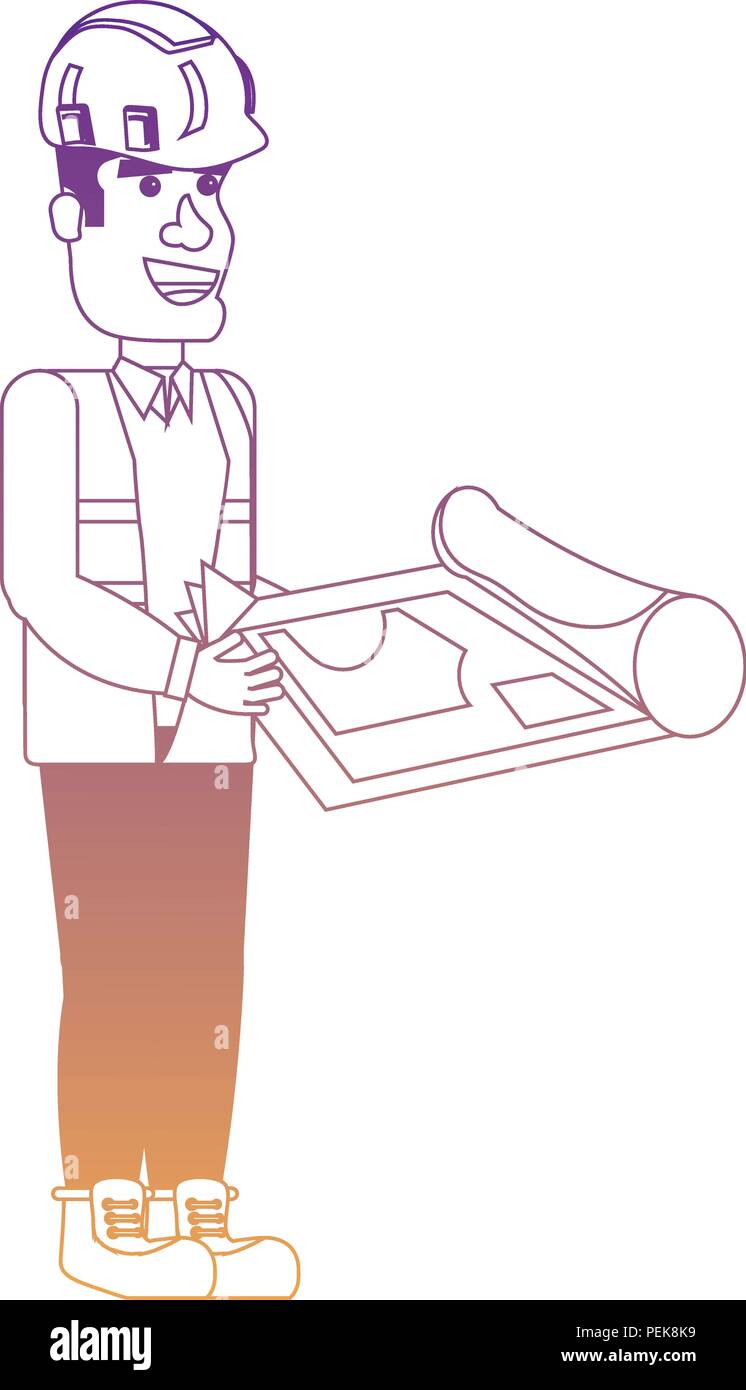 engineer holding a plan over white background, vector illustration ...