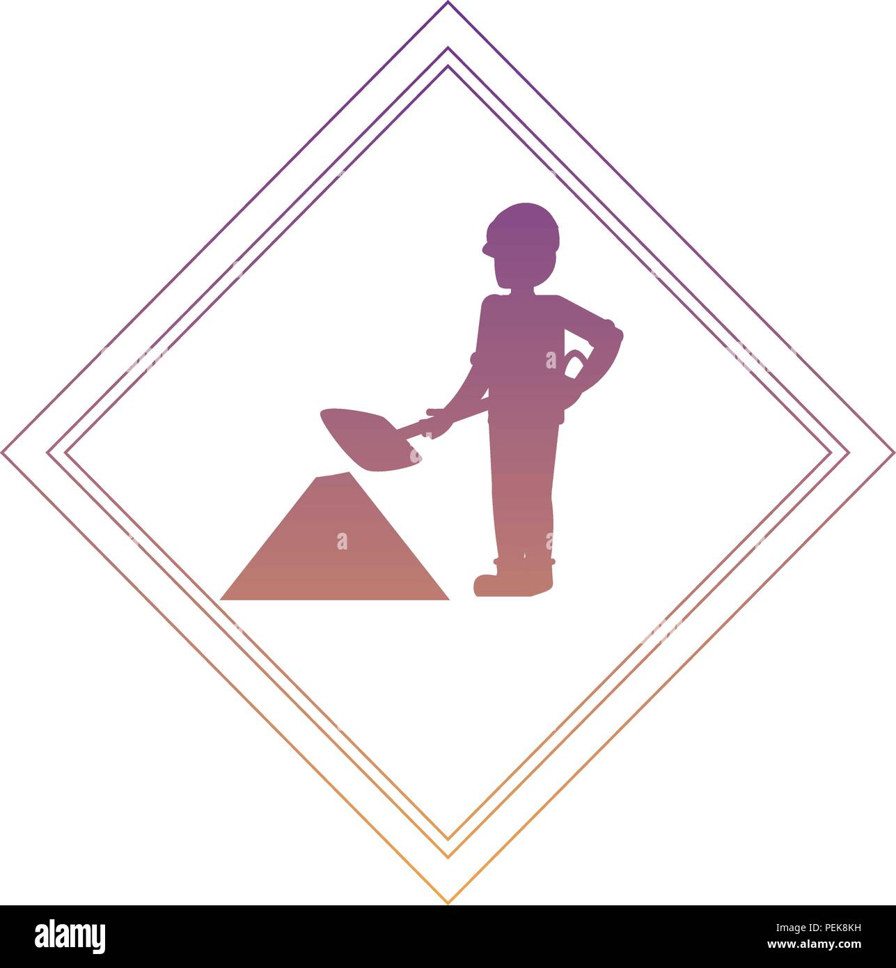 construction sign with worker with a shovel icon over white background ...