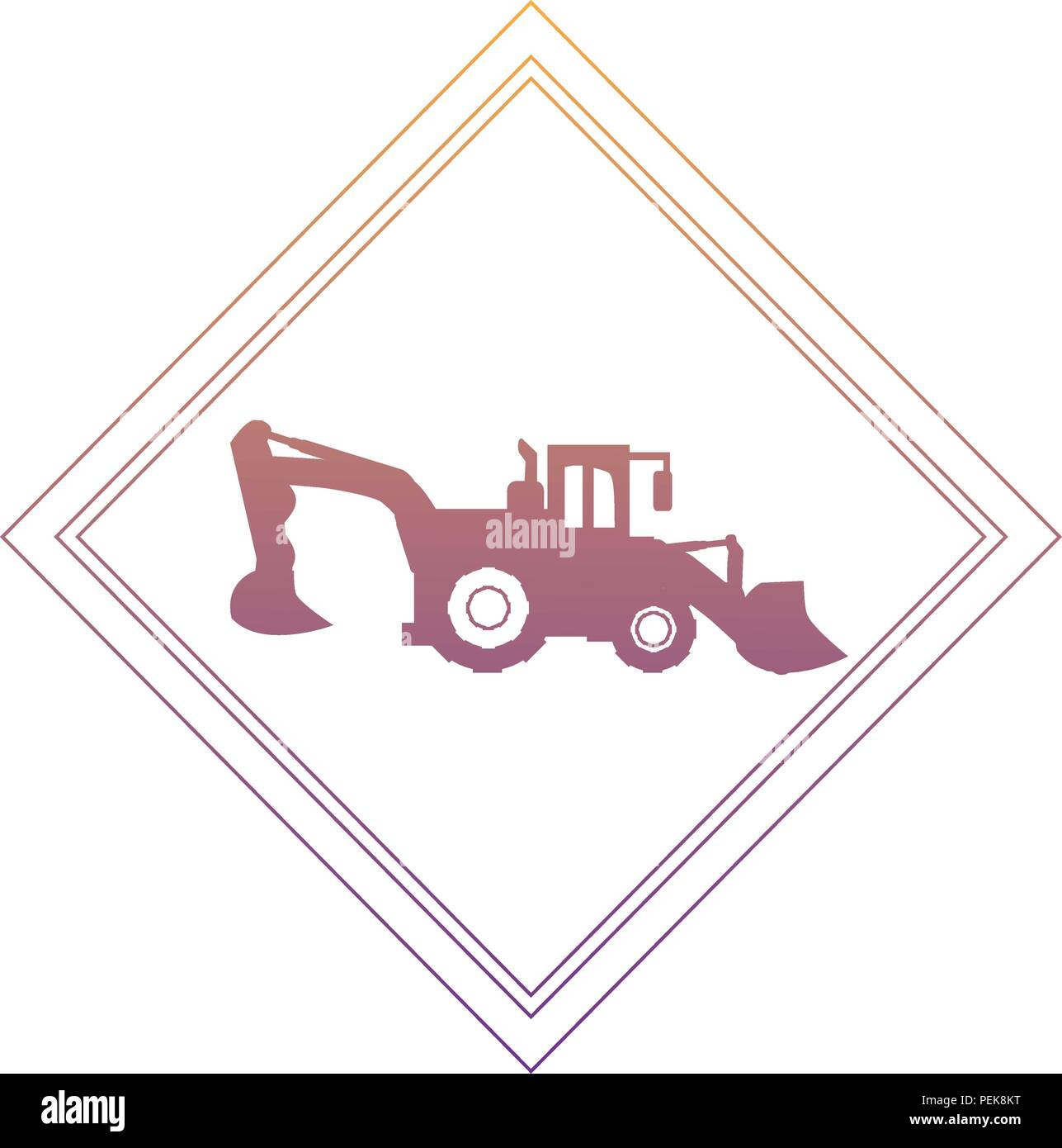 construction sign with excavator truck icon over white background ...