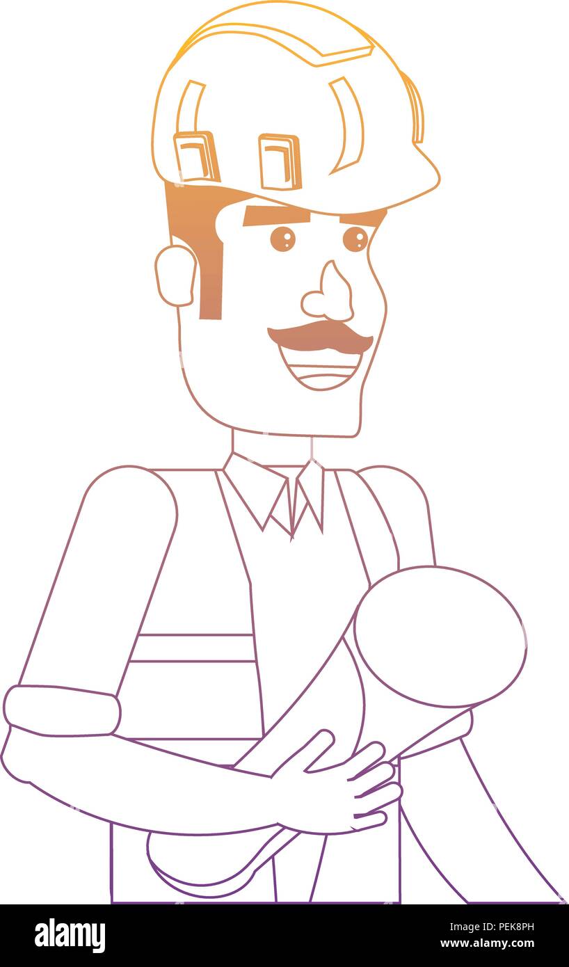 cartoon construction man holding a plans over white background, vector ...