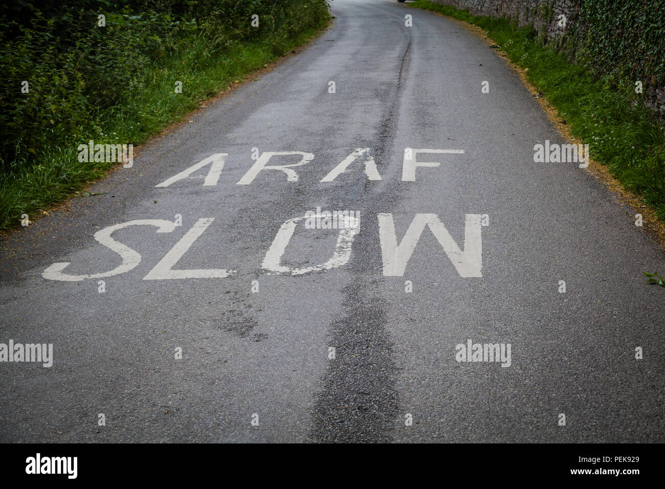 Slow Araf Sign Welsh Wales Stock Photos & Slow Araf Sign Welsh Wales ...