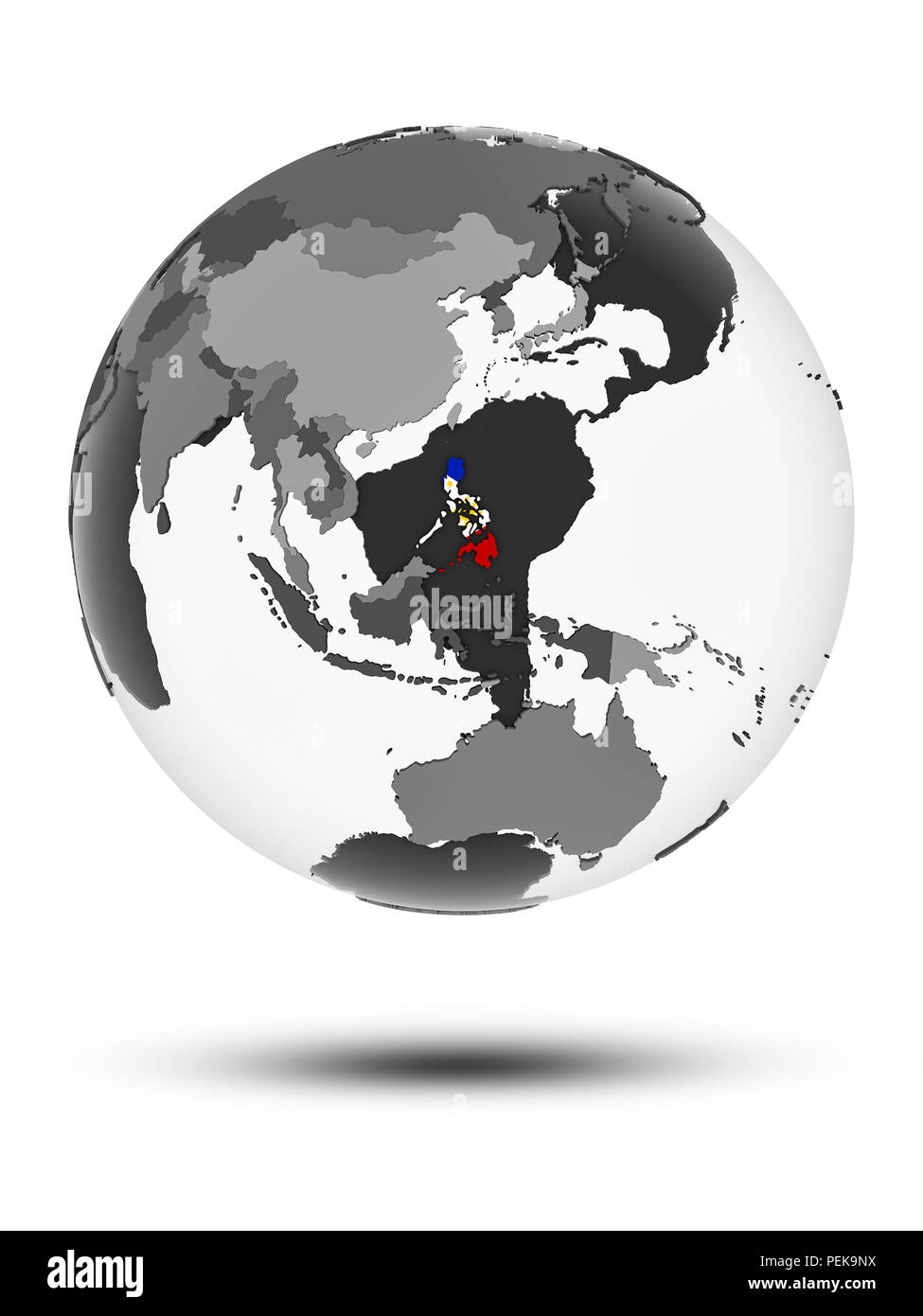 Philippines with flag on globe with shadow isolated on white background ...