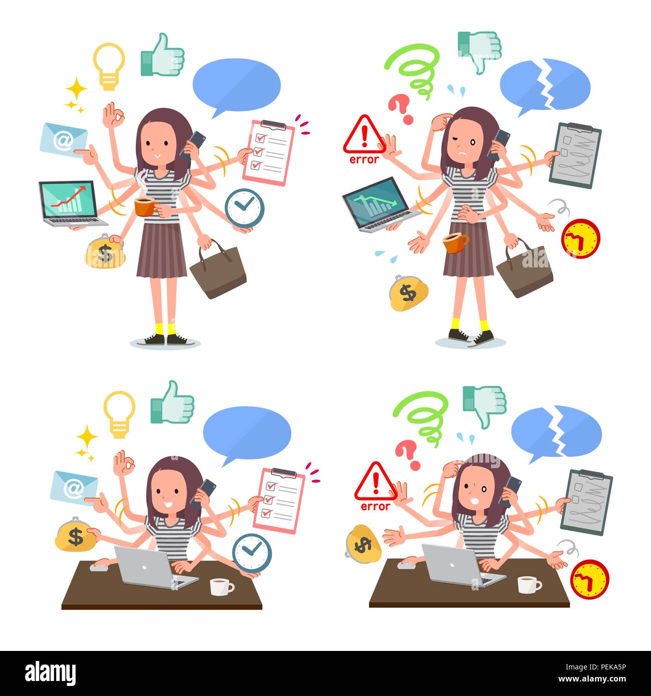 A set of women who perform multitasking in the office.There are things ...