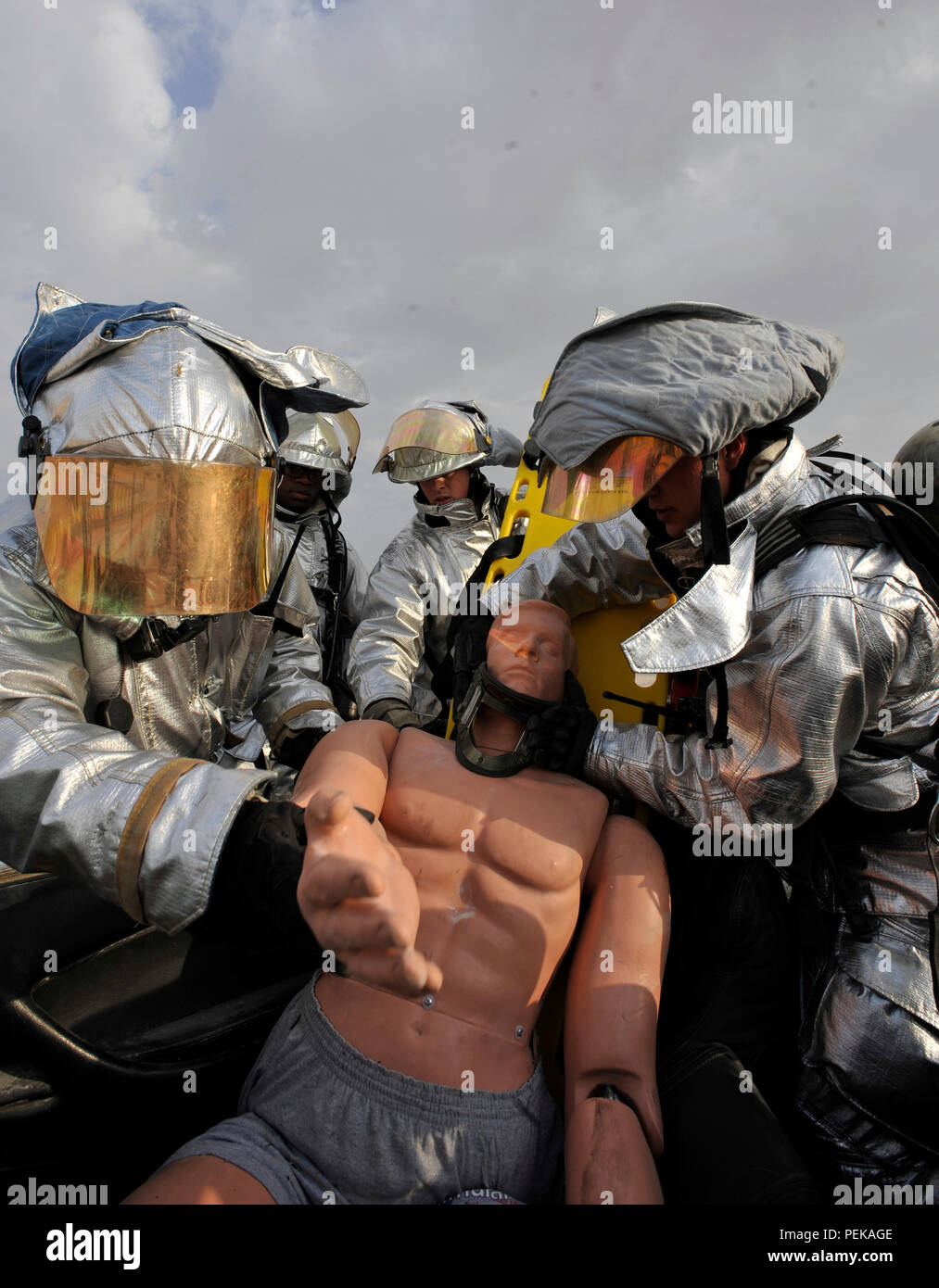 Firefighters from the 379th Air Expeditionary Civil Engineer Squadron ...