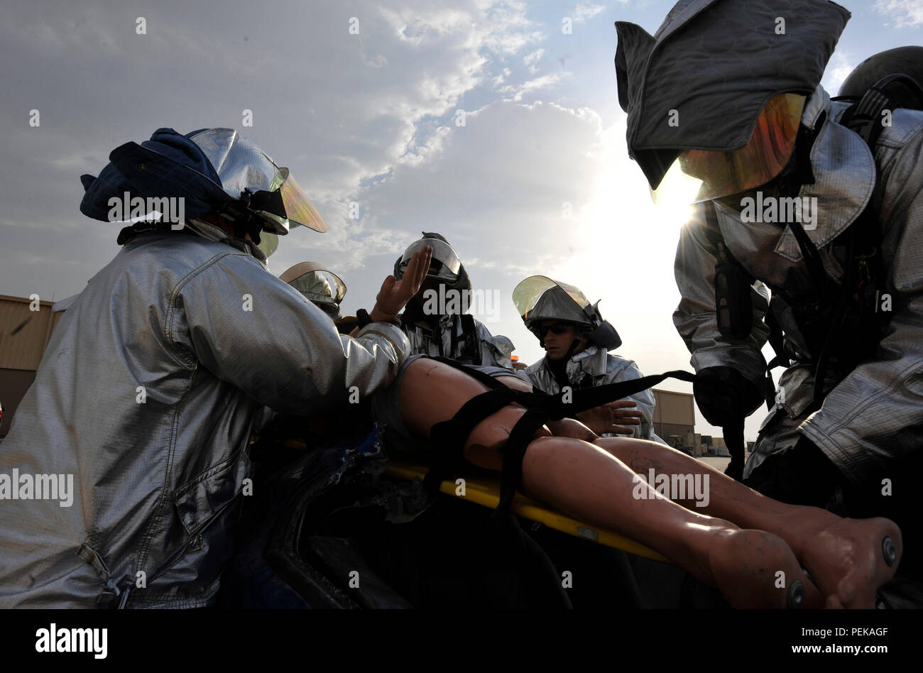 Firefighters from the 379th Air Expeditionary Civil Engineer Squadron ...