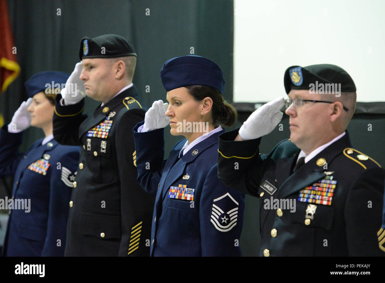 Members of the North Dakota National Guard participate in a change of ...