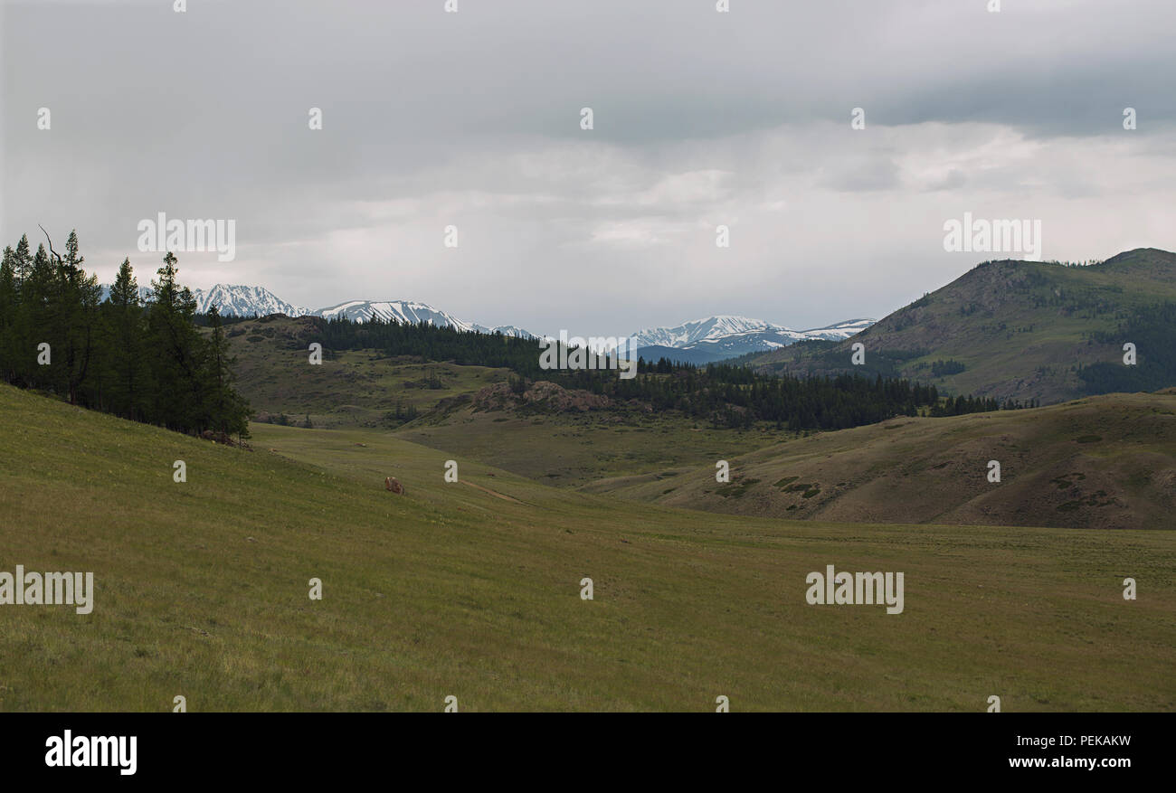 Panorama of cloudy weather in the northern mountains and snowy ...