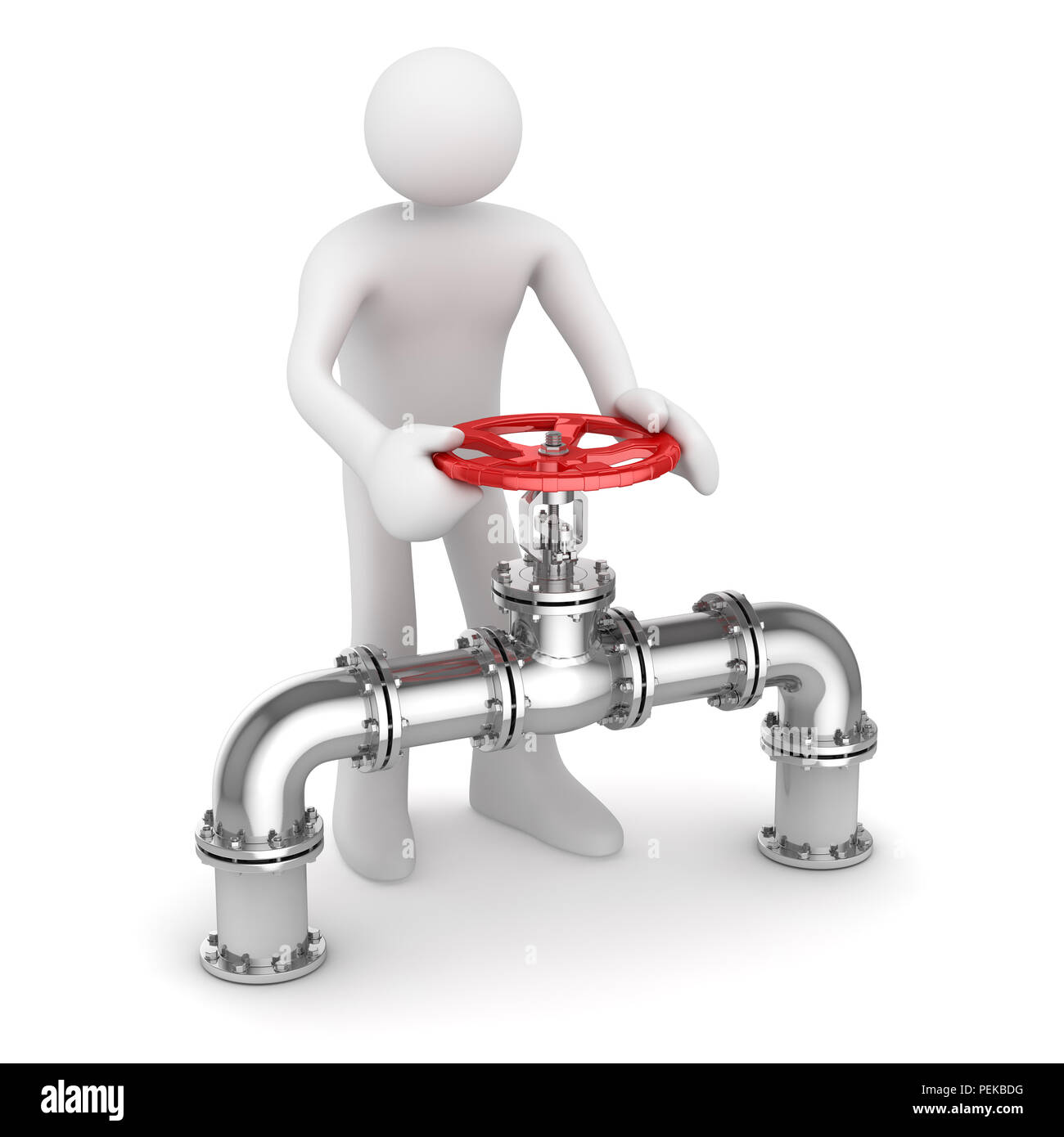 White Man Operating an Oil Valve , This is a 3d rendered computer ...