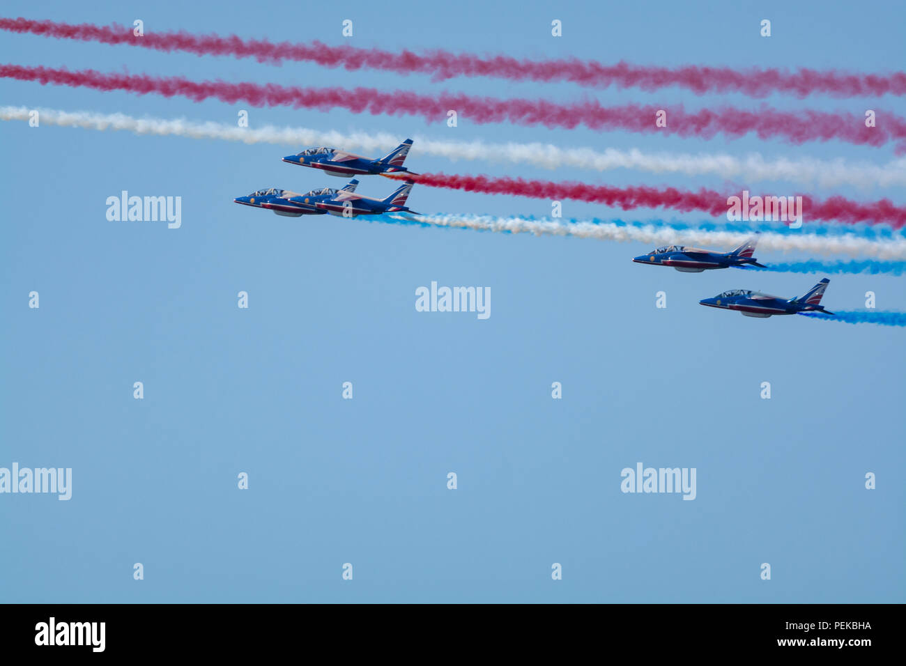 Toulon, FRANCE - August 15, 2018: Patrouille de France aerobatics team ...