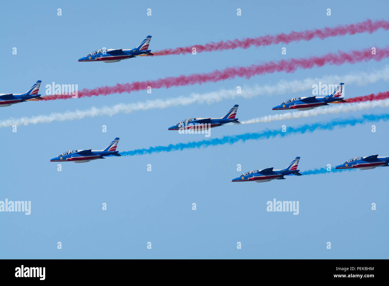 Toulon, FRANCE - August 15, 2018: Patrouille de France aerobatics team ...