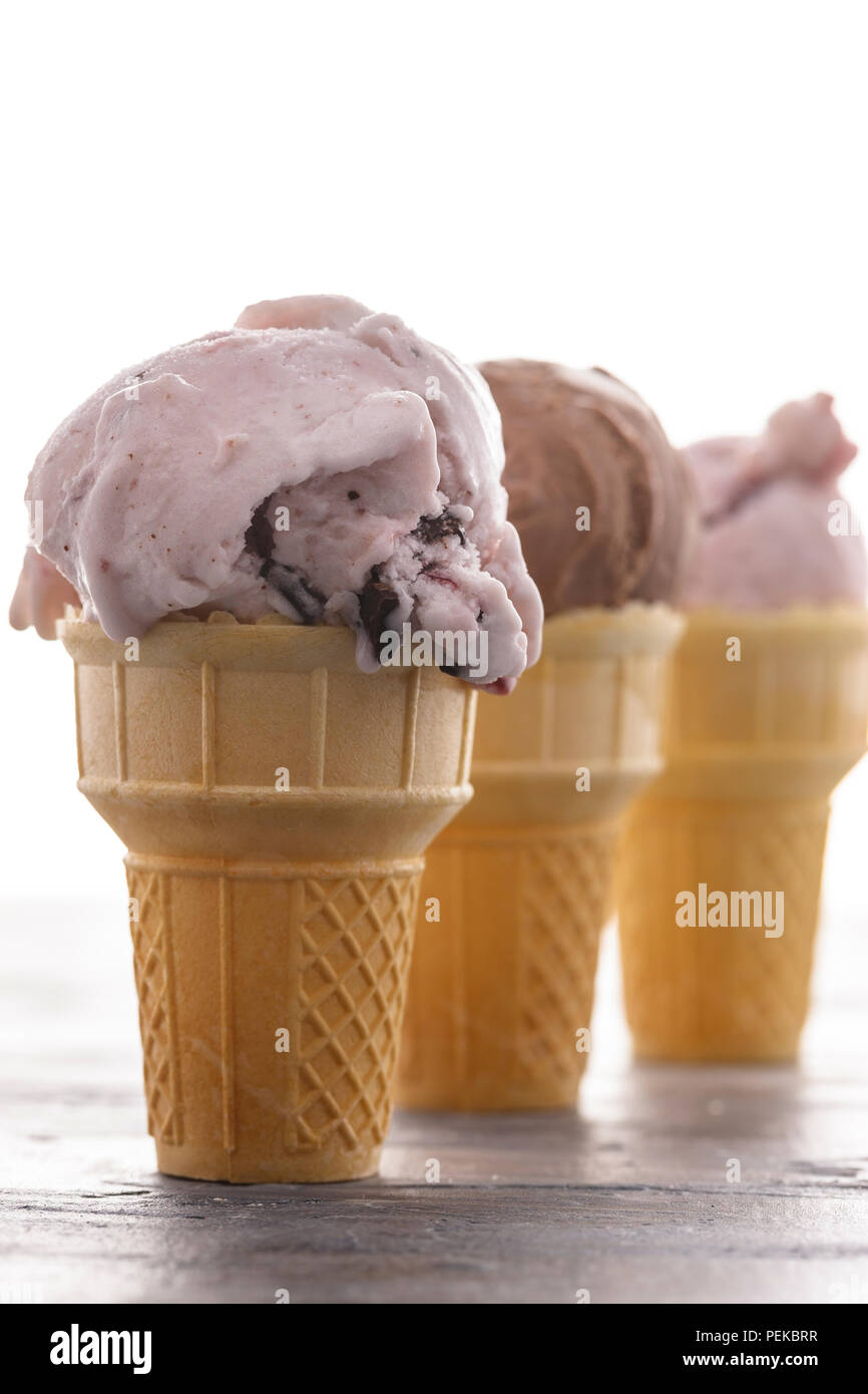 A studio image of assorted ice cream cones in a row Stock Photo - Alamy