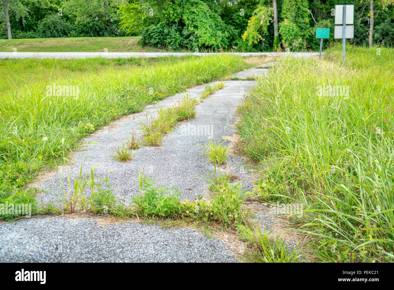 overgrown bike trail at the Clark Bridge near West Alrton, Missouri ...