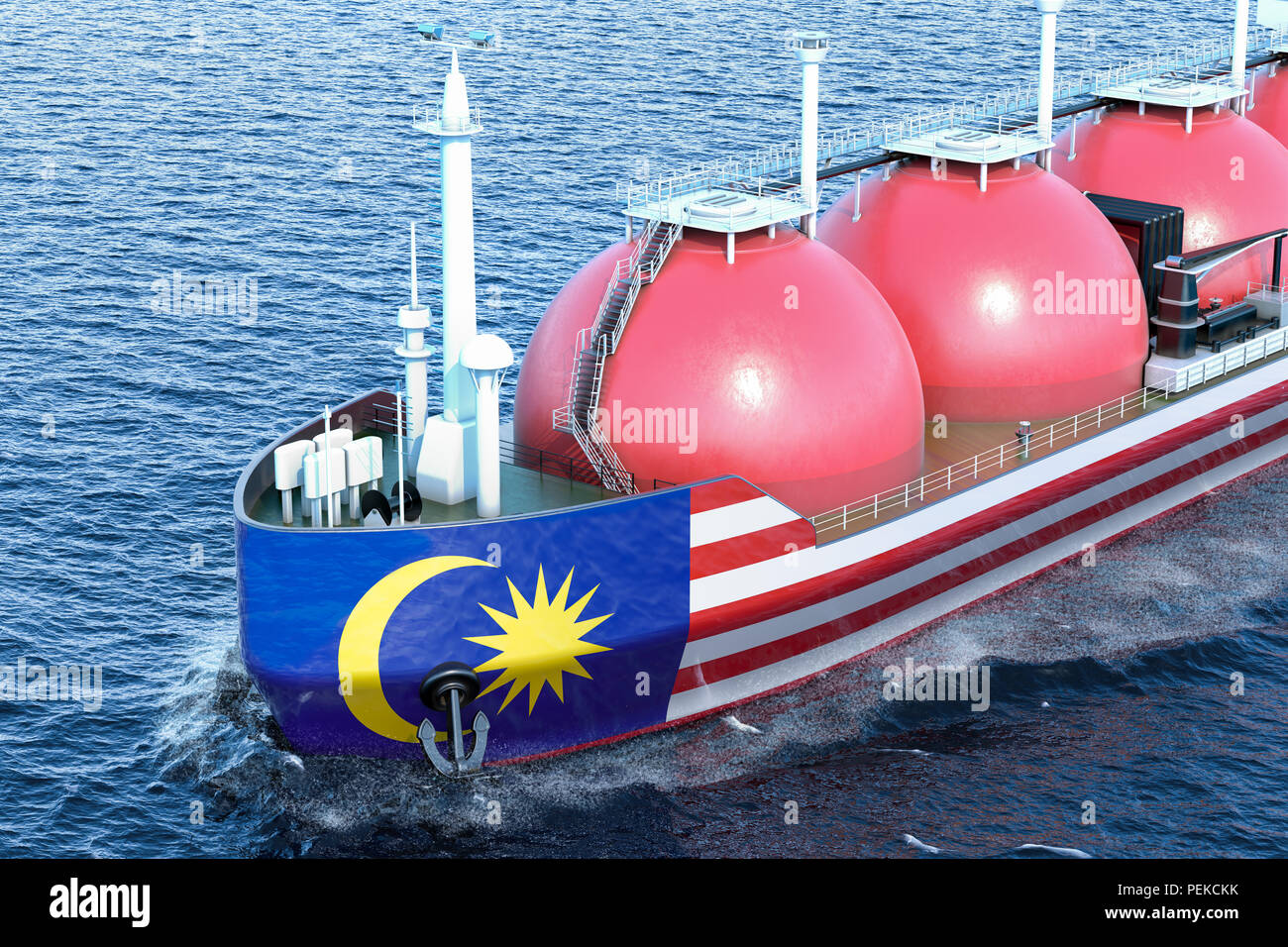 Malaysian gas tanker sailing in ocean, 3D rendering Stock Photo - Alamy