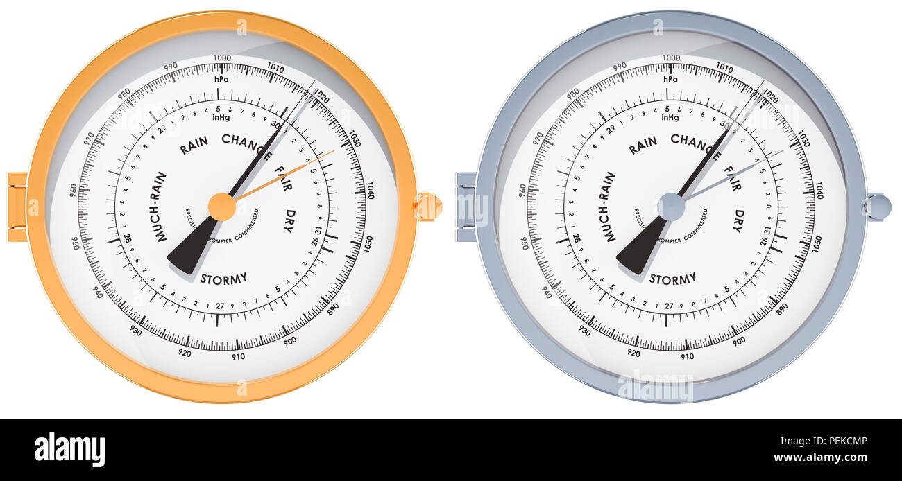 Set of barometers, 3D rendering isolated on white background Stock ...