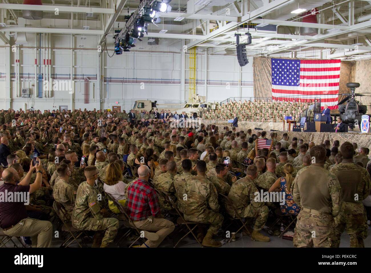 U.S President Donald Trump addresses soldiers from the 10th Mountain ...