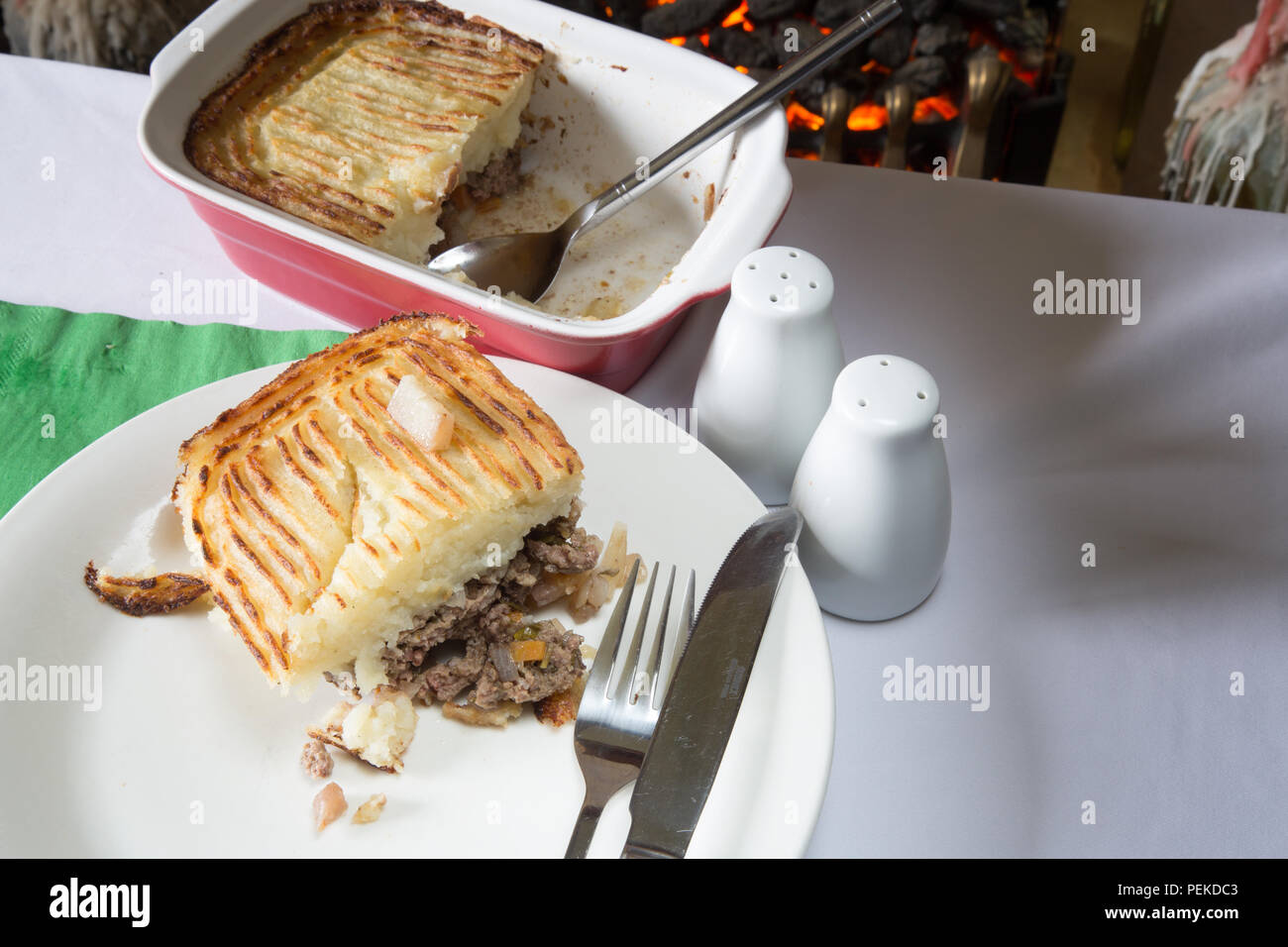 Traditional English dish of oven baked Cottage pie Stock Photo - Alamy