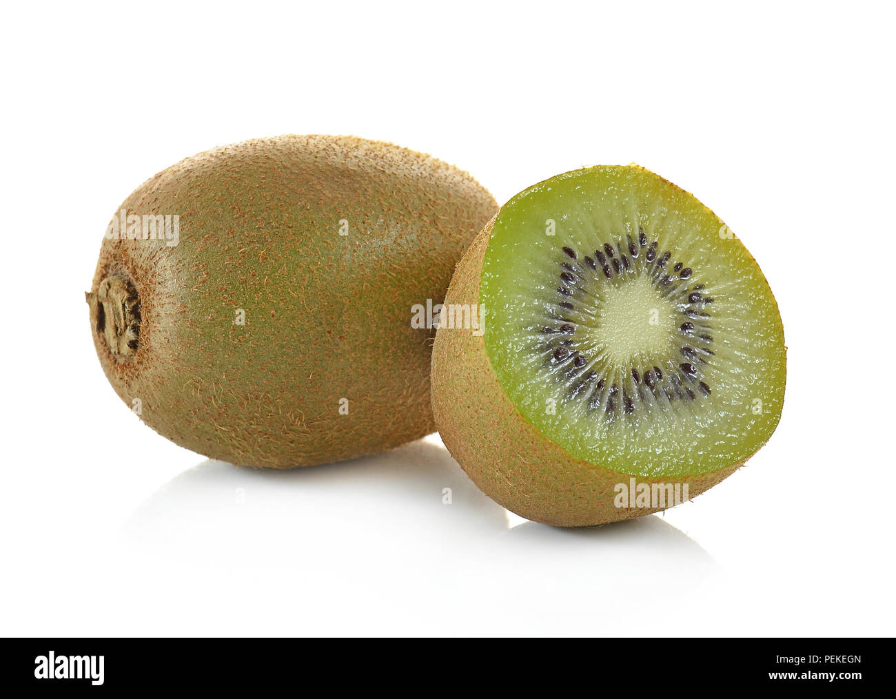 Whole kiwi fruit and his sliced segments isolated on white background ...