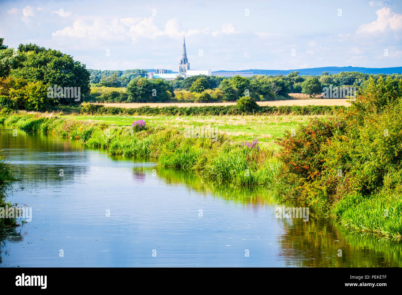View of Chichester Cathedral from Poyntz Bridge, Hunston, West Sussex ...