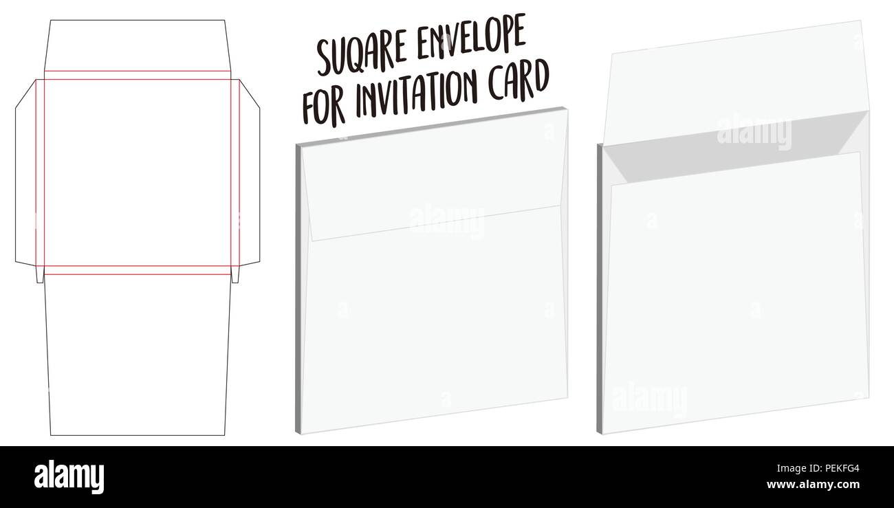 square envelope for invitation card dieline mockup Stock Vector Image ...
