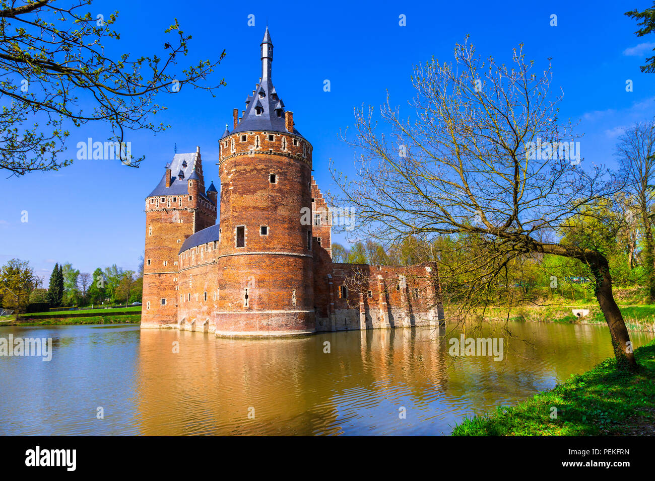 Impressive Beersel medieval castle,panoramic view,Belgium Stock Photo ...