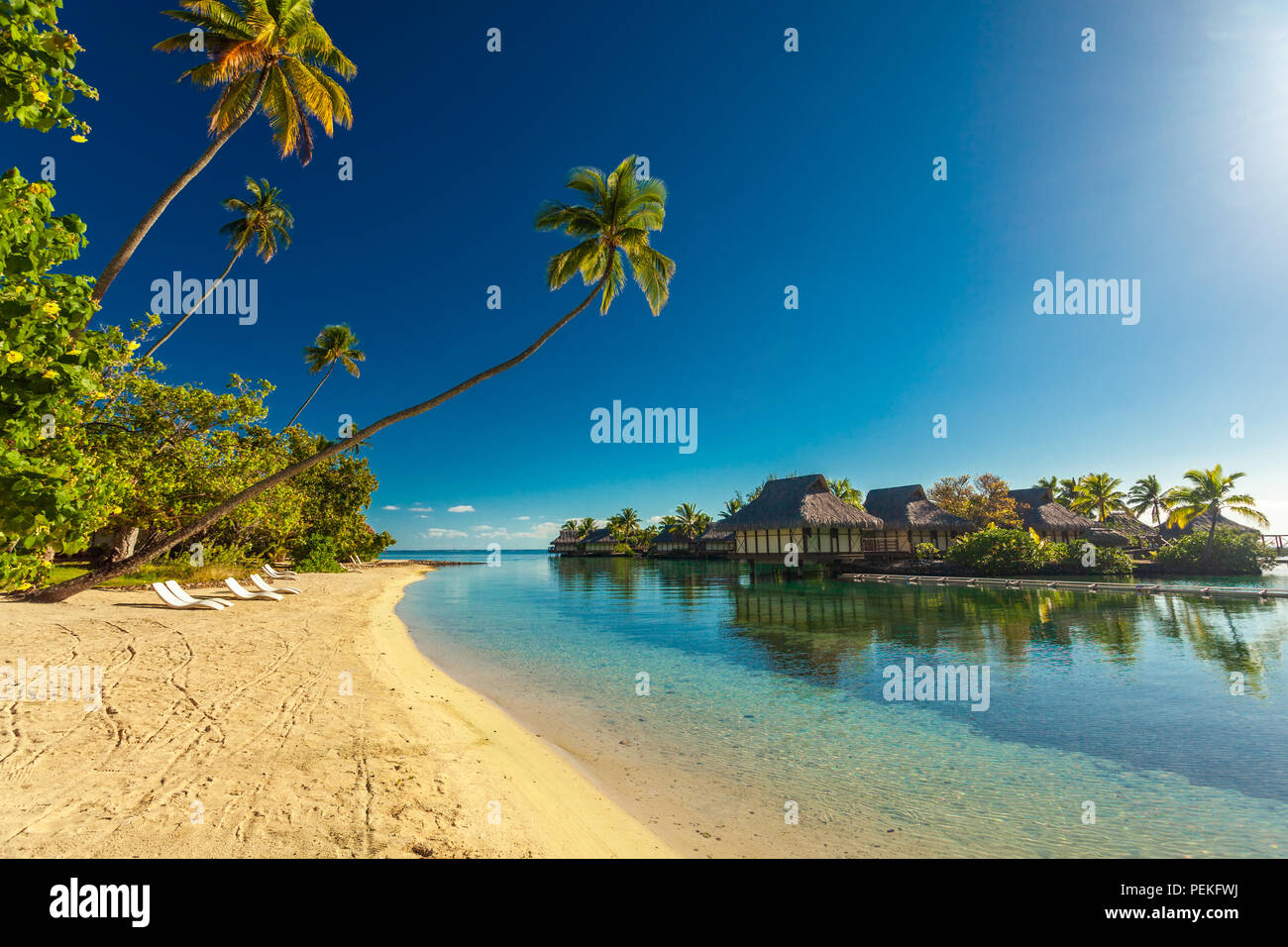 Tropical resort with amazing lagoon on Moorea, Tahiti, French Polynesia ...