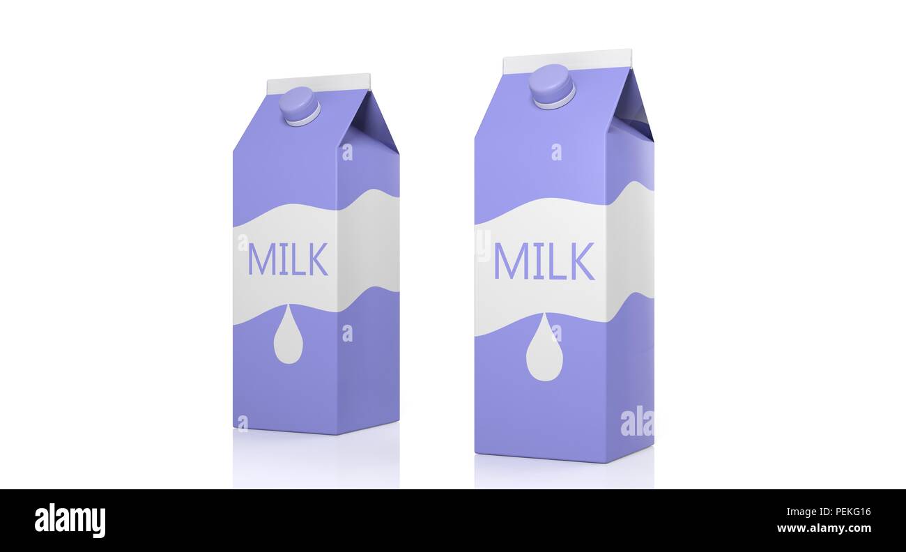 Dairy products. Two milk carton boxes isolated on white background. 3d ...